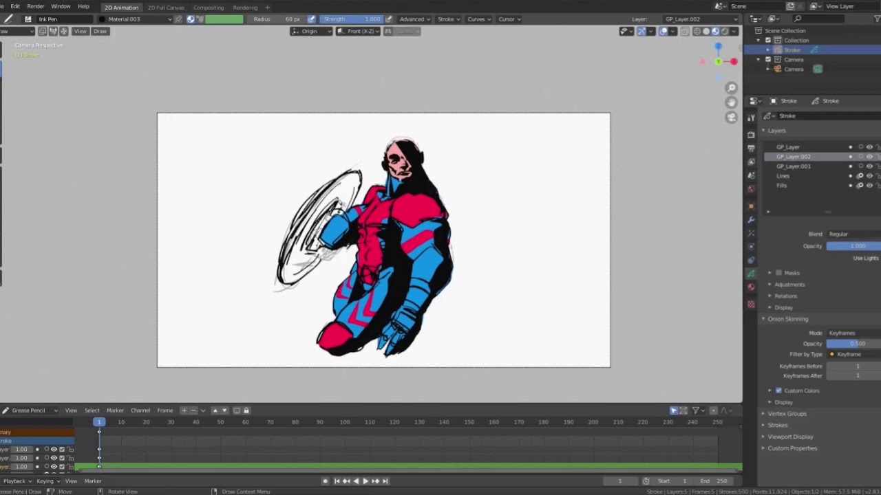 Comic style test - blender grease pencil - YouTube