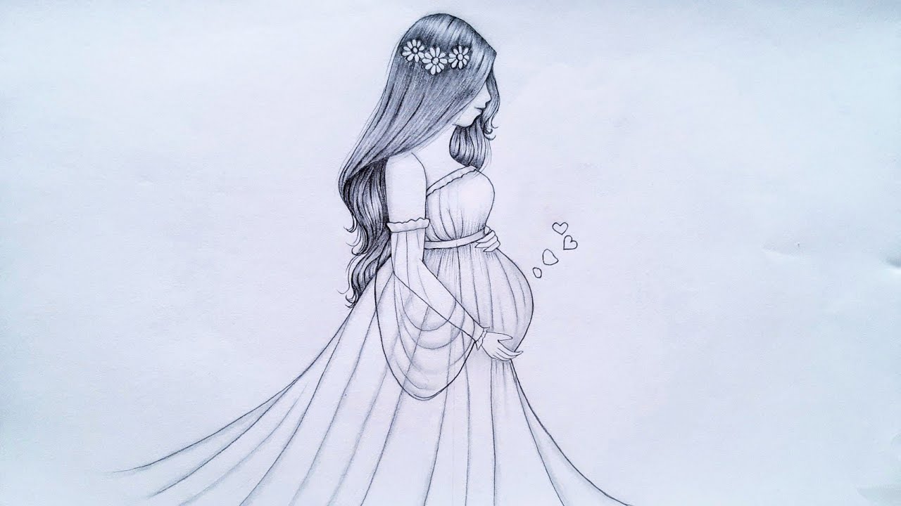 How to draw a pregnant girl - step by step || pregnant women drawing ...