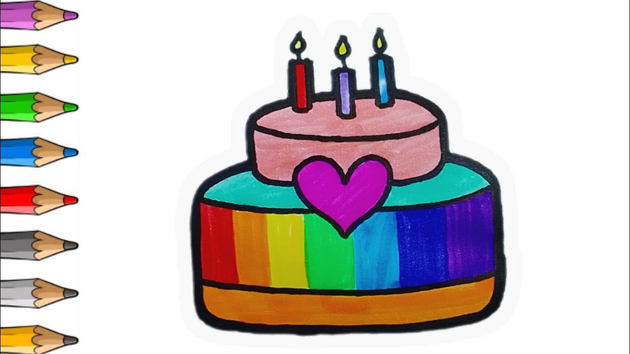 Birthday cake drawing for kids and toddlers ll Rainbow cake drawing ...