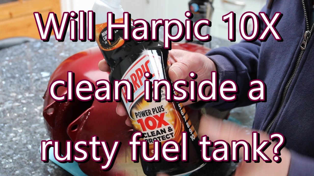 Cleaning a rusty motorcycle fuel tank out with Harpic 10X - YouTube