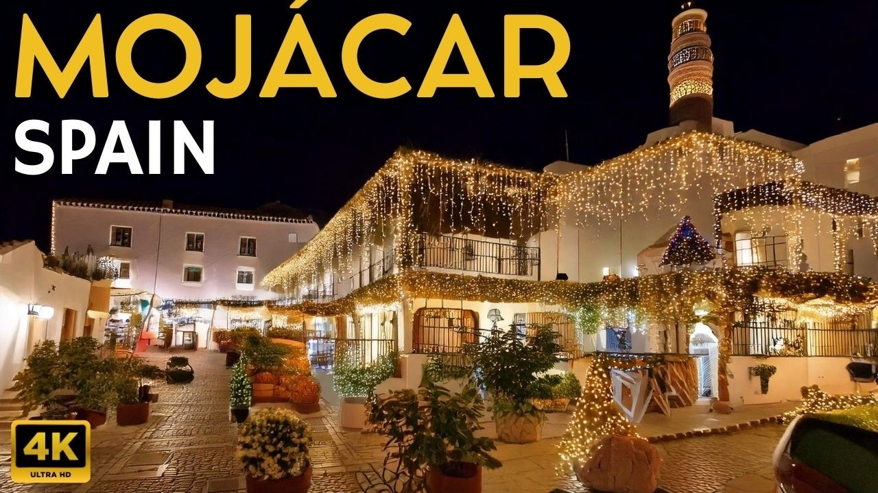 Night Walk in Mojácar, Spain 🇪🇸 New Year’s Eve with Christmas Decorations & Street Lights 4K 🎄 ...