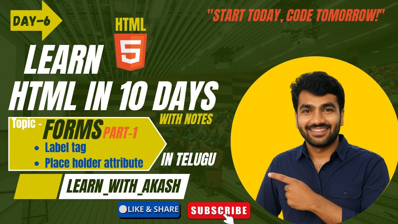 Day-6 | HTML Forms Explained | Input Fields, Labels & Placeholders | Learn HTML in 10 Days - YouTube