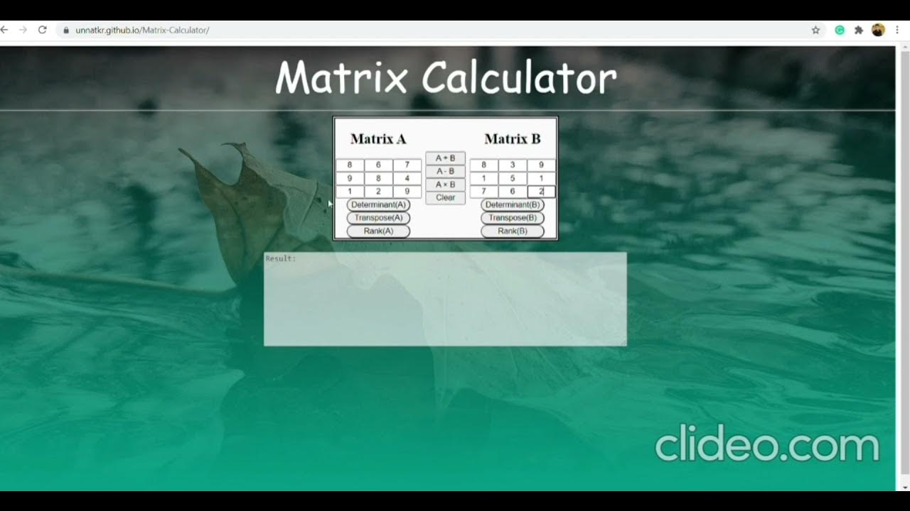 Matrix calculator using javascript - YouTube