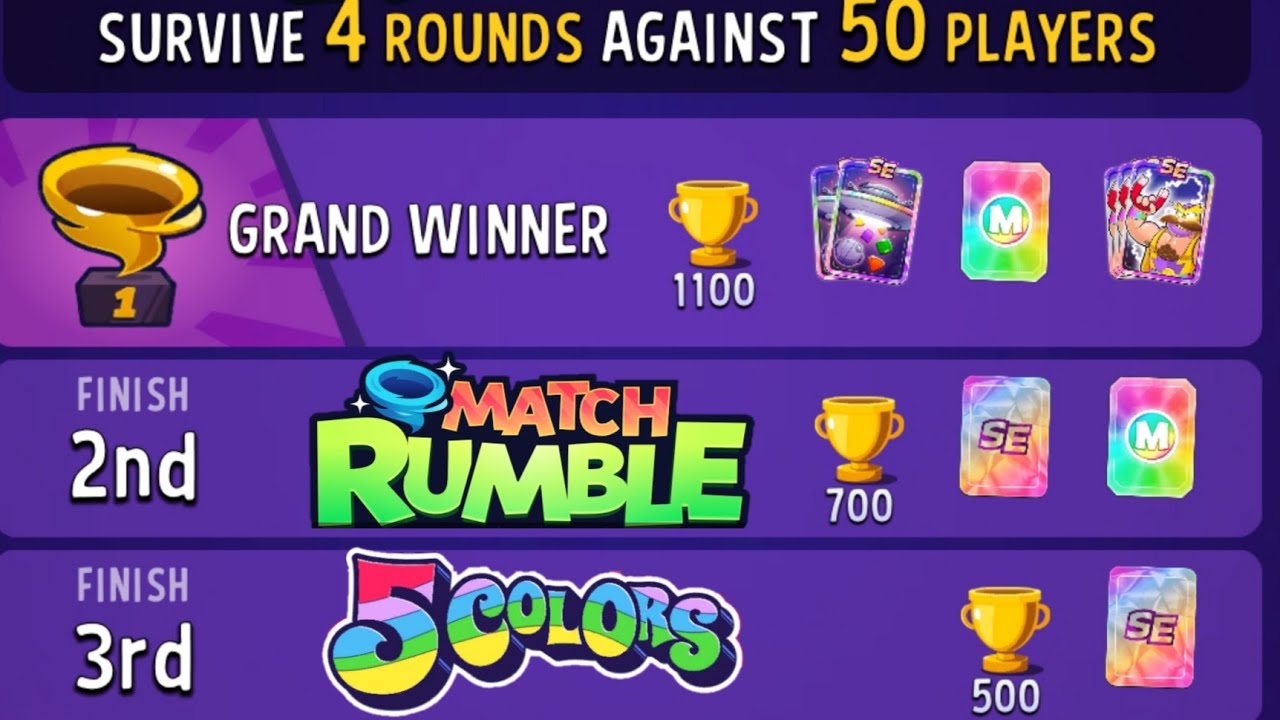 match rumble 5 colors 50 players grand winner | rumble 5 colors - YouTube