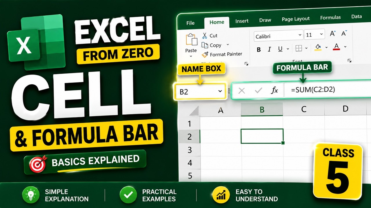 Cell, Cell Address, Name Box, Formula Bar & Data Entry in Excel (Hindi ...