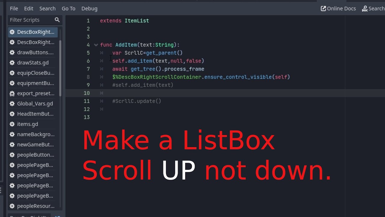 Godot 4RC A Reverse Scrolling ItemList YouTube Godot 4RC A Reverse Scrolling ItemList YouTube