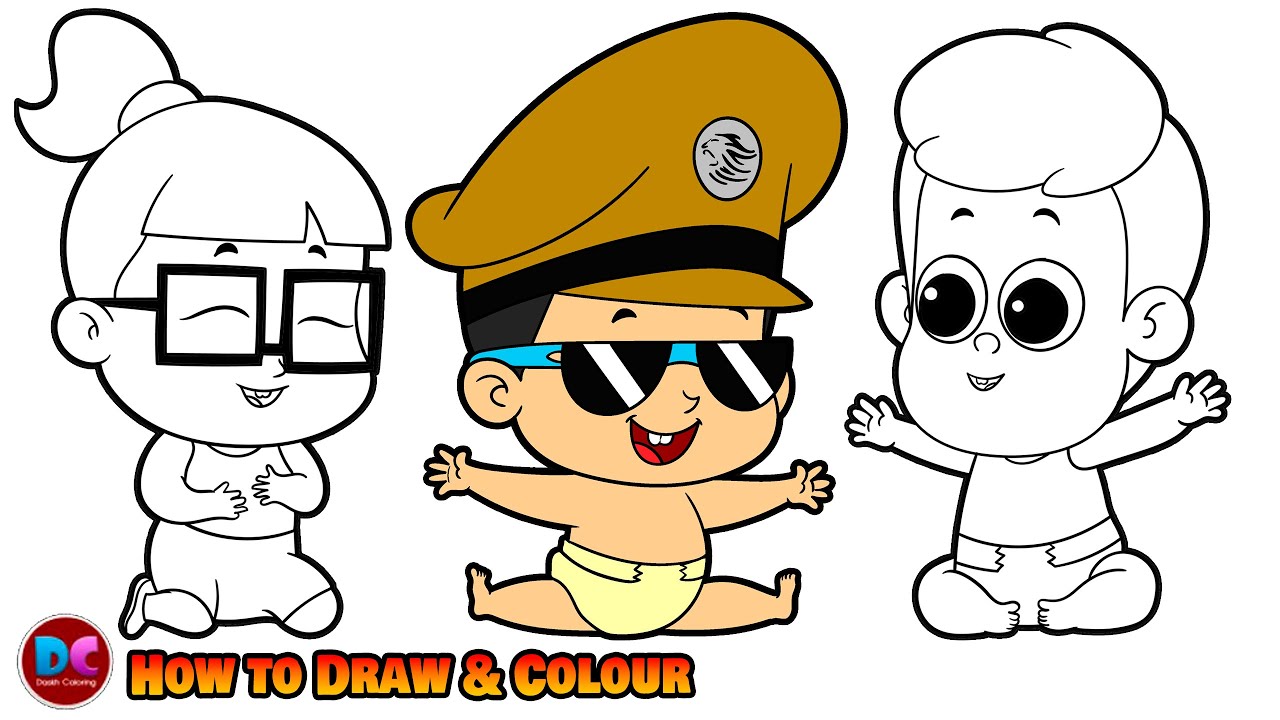 How to Draw Baby Little Singham and Friend - YouTube