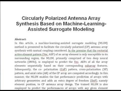Circularly Polarized Antenna Array Synthesis Based on Machine Learning Assisted Surrogate ...