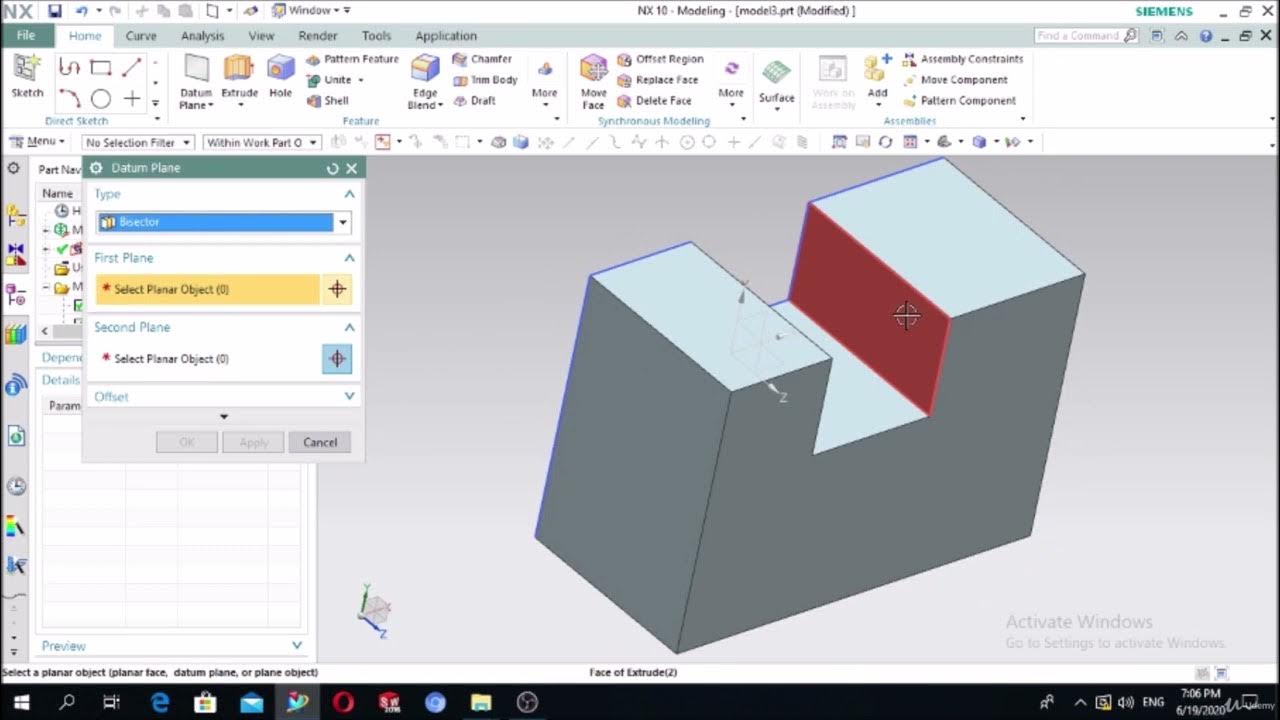 Siemens NX Tutorials week-2 Session-2 Datum Planes and more operations | Engineering Tale - YouTube