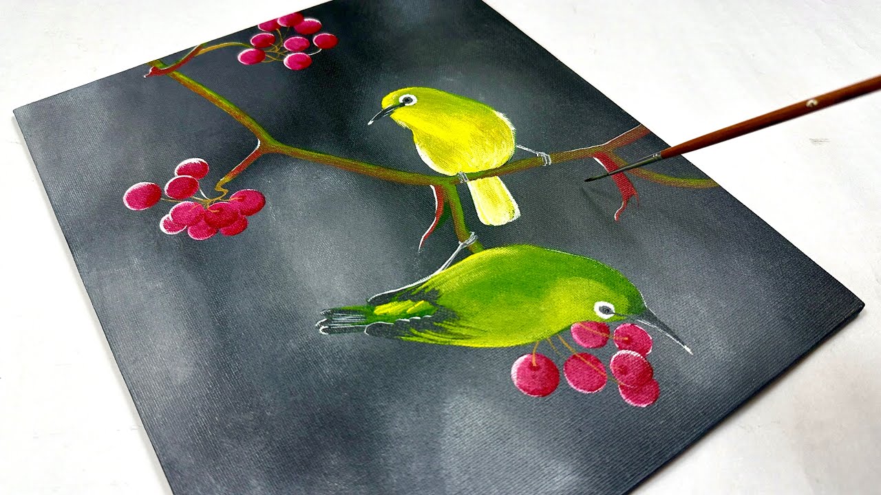 Japanese White Eye Bird/ Bird Painting/ Acrylic / Easy/ step by step ...