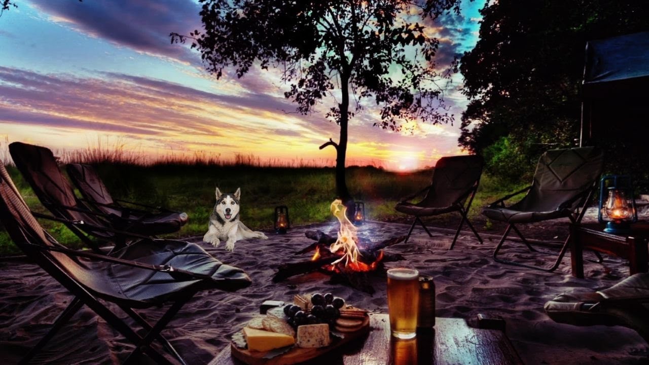 4k Campfire with Guitar music. Enjoy sounds of Fire, Family laughter ...