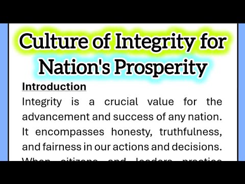 Culture of Integrity for Nation's Prosperity Essay Writing in English ...