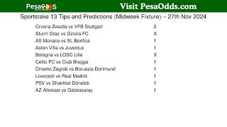 Sportstake 13 Tips And Predictions Midweek Fixture 8th Jan Pesaodds Mp3 ...