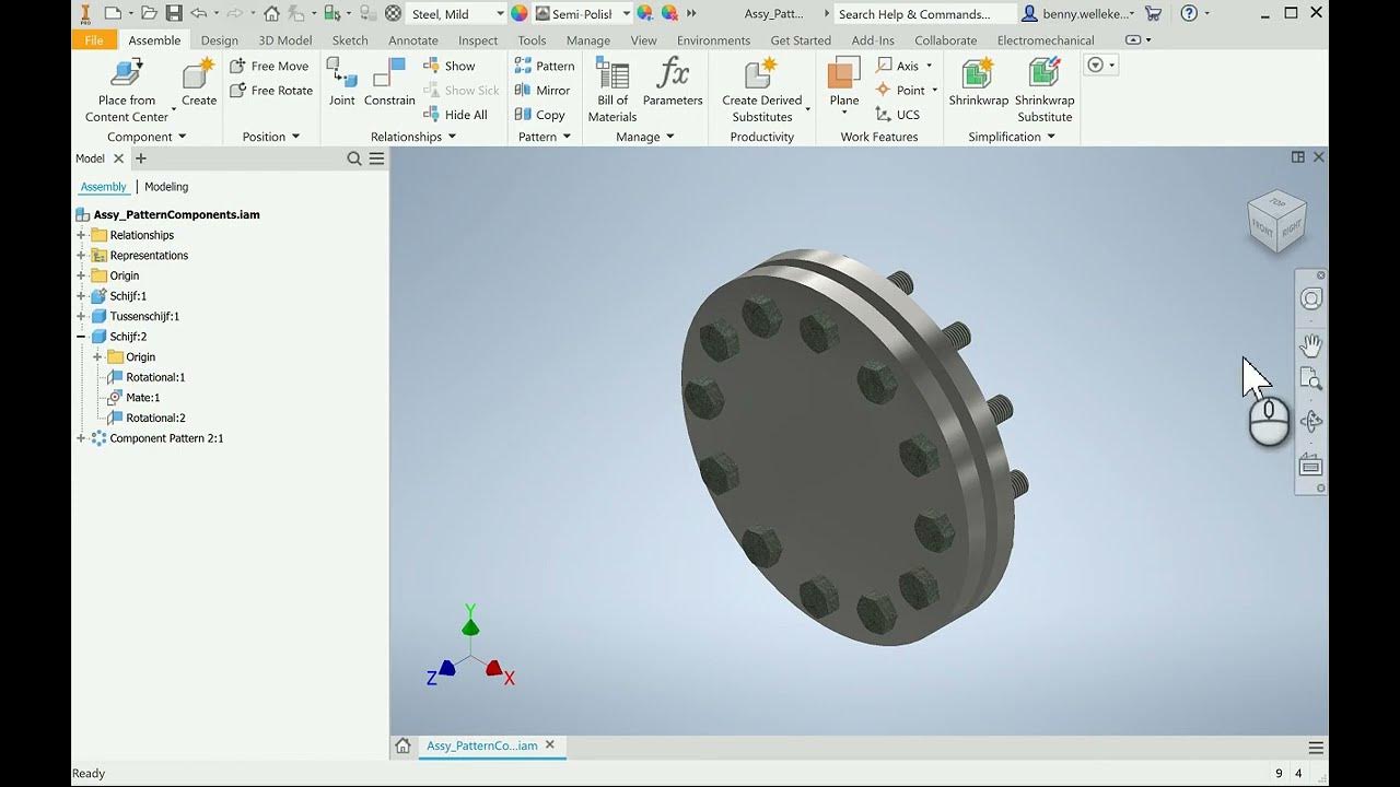Autodesk Inventor - Assembly - Associative Pattern Components - YouTube