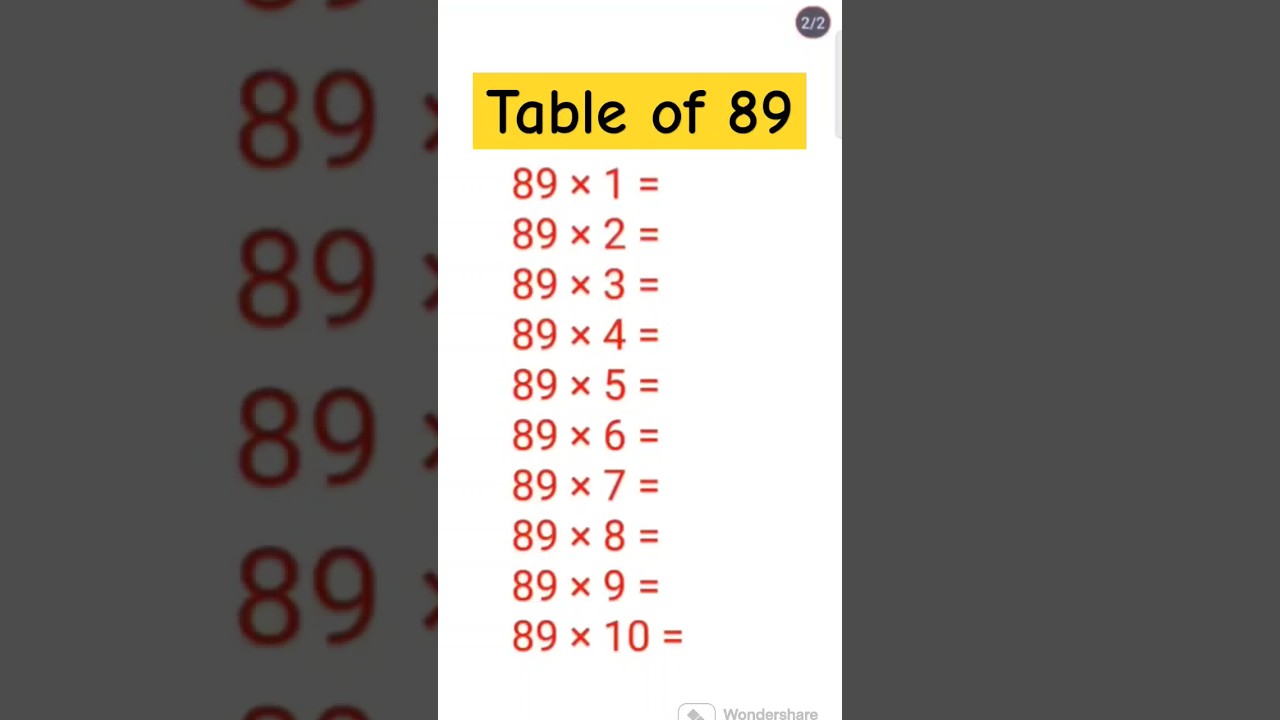 Table of 89 #shorts #explore #hukum #kavalaya #jailer #math #tables # ...