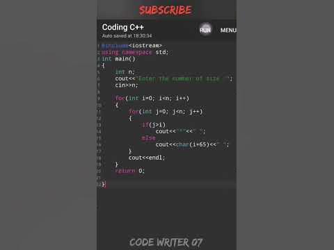 Best C++ pattern program tutorial video || 💯🧠| #shorts #shortvideo | #programming #codewriter07 ...