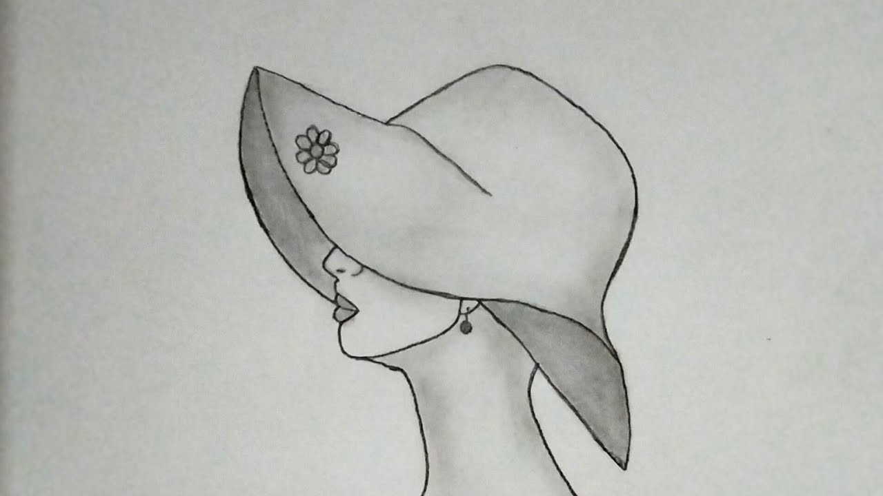 How To Draw A Woman Wearing A Hat With Pencil Charcoal Easy Drawing ...