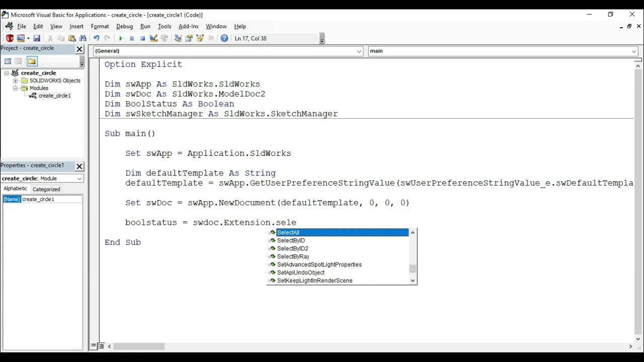Solidworks VBA Macro - Create Circle - YouTube