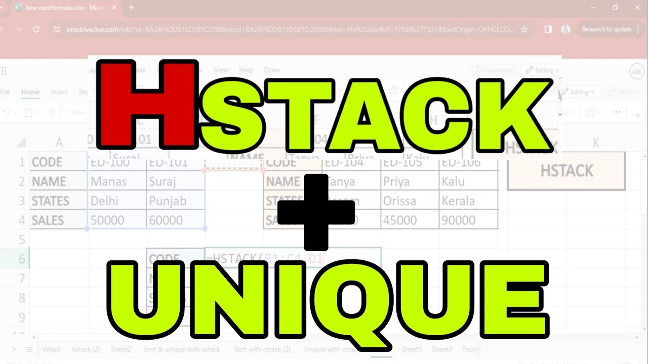 HSTACK with UNIQUE Function in Excel - YouTube