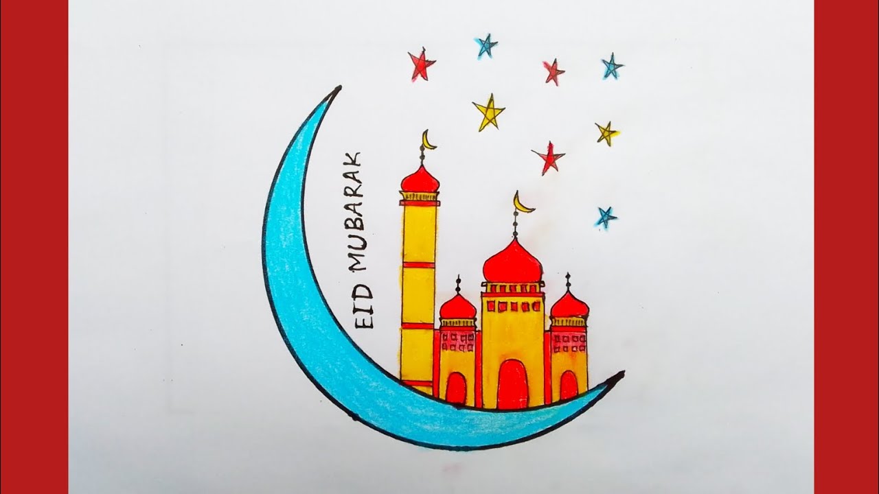 how to draw welcome to eid drawing||Eid mubarak drawing || easy eid ...