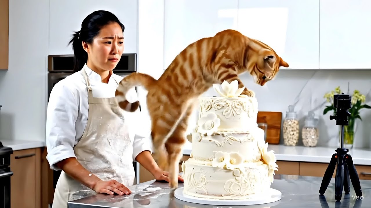 Surprise Cake Got Destroyed By This Cat - YouTube