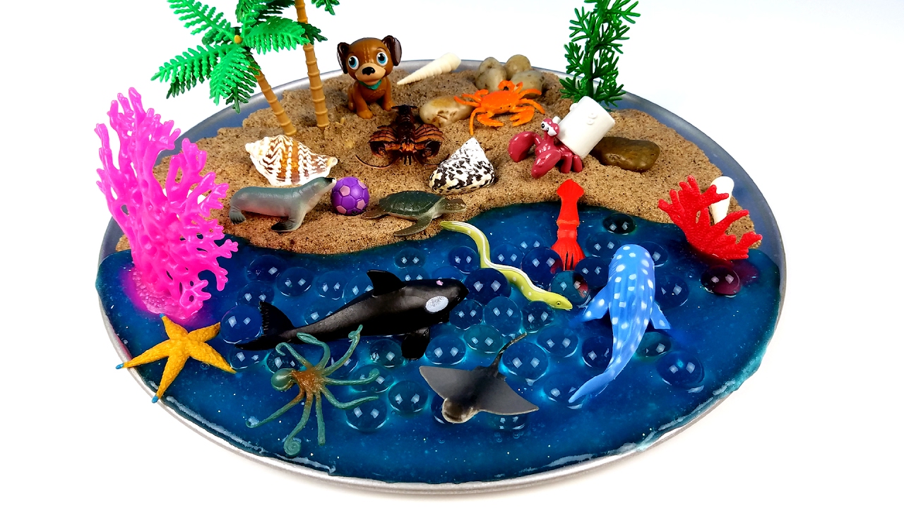 Kids Learn Names of Sea Animals with DIY Orbeez Slime Kinetic Sand Mini ...