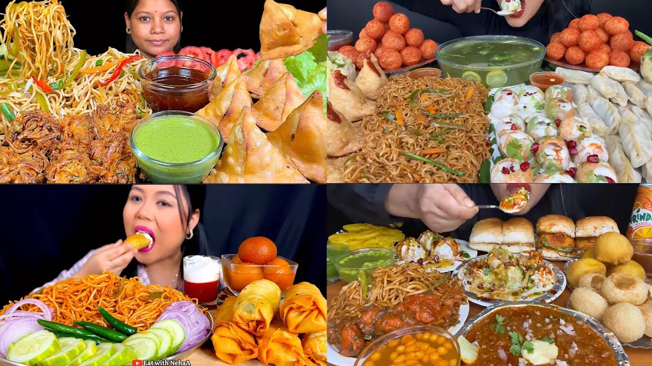 ASMR EATING LOTS OF INDIAN STREET FOOD , SAMOSA, NOODLES 🍜🍜#asmr - YouTube