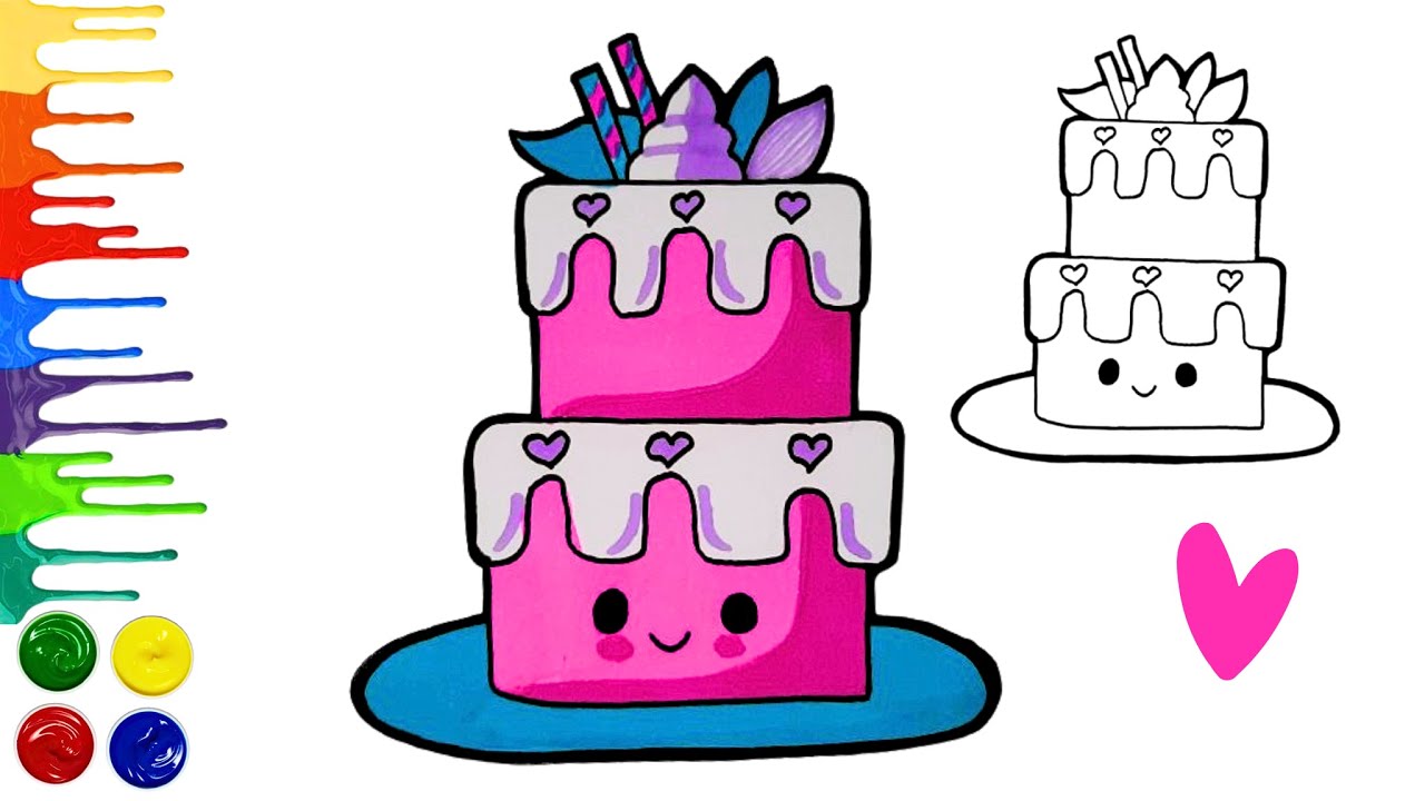 Beautiful Cake Drawing,painting and coloring for kids/ How to draw a ...
