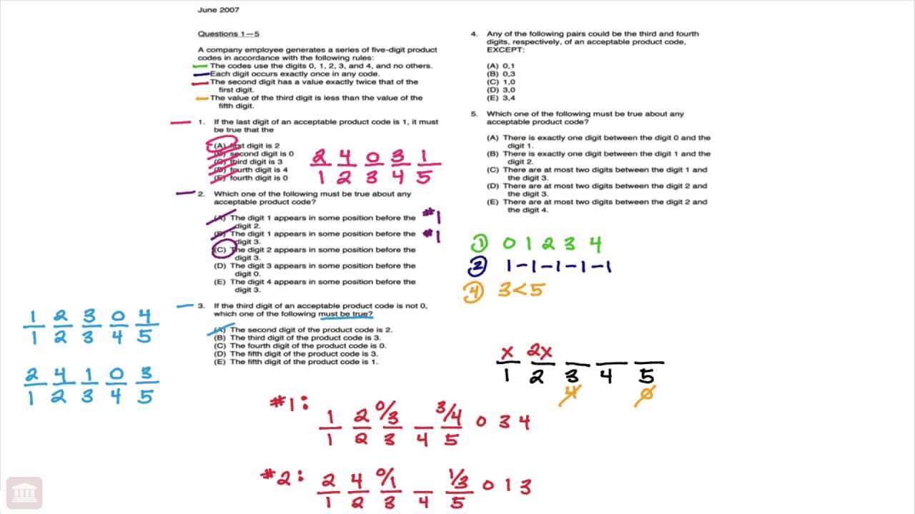 June 2007 LSAT Logic Game 1 Question 3 - YouTube
