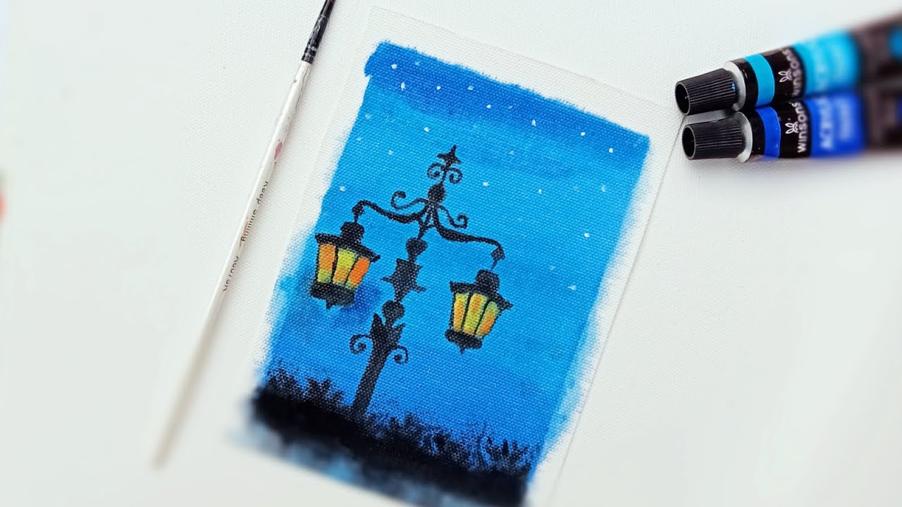 Easy night scenery for beginners| Acrylic paint tutorial| step by step ...