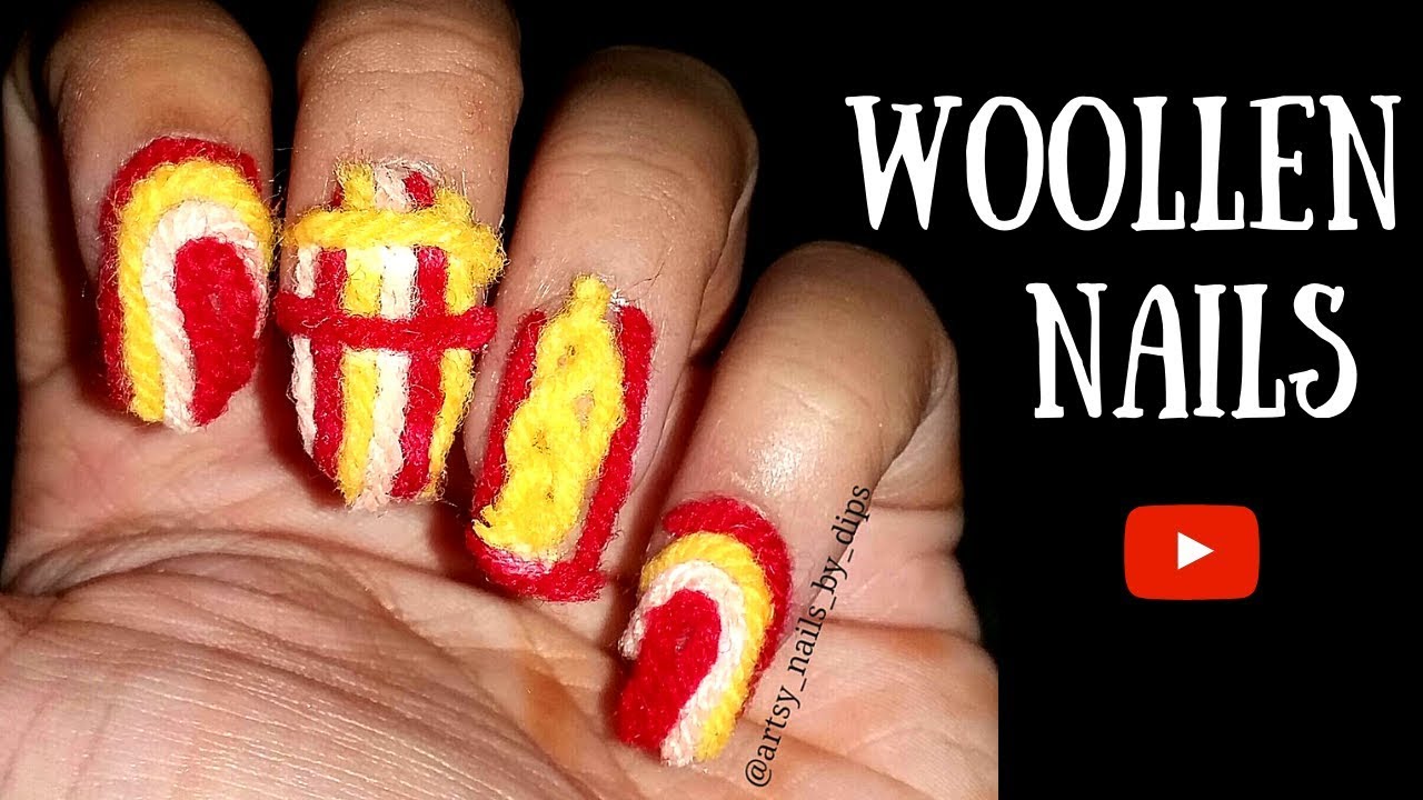 WOOLLEN NAILS with REAL WOOL!! Winter nail art || Sweater Nail art ...