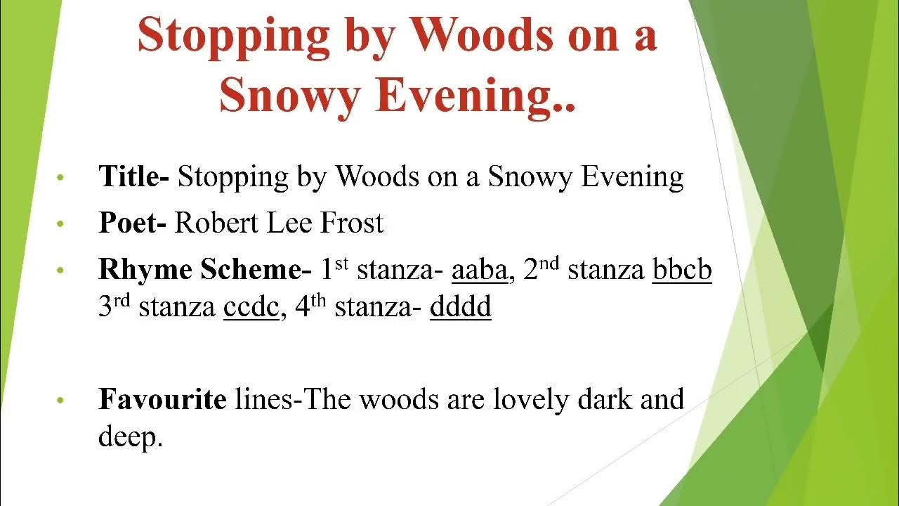 Appreciation of poem Stopping by woods on a snowy evening.. 10th ...