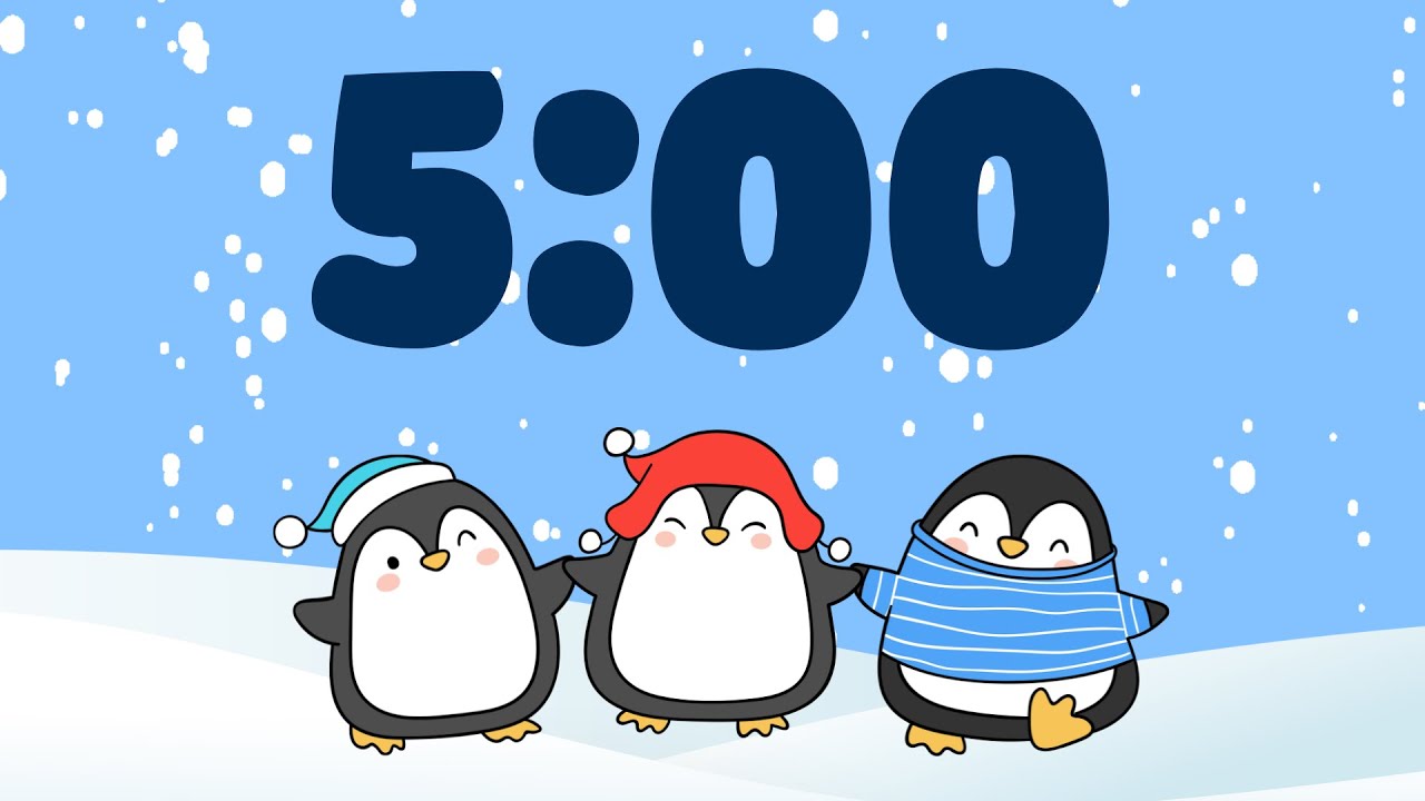5 Minute Christmas Penguins Countdown Timer- With Holiday Music - YouTube