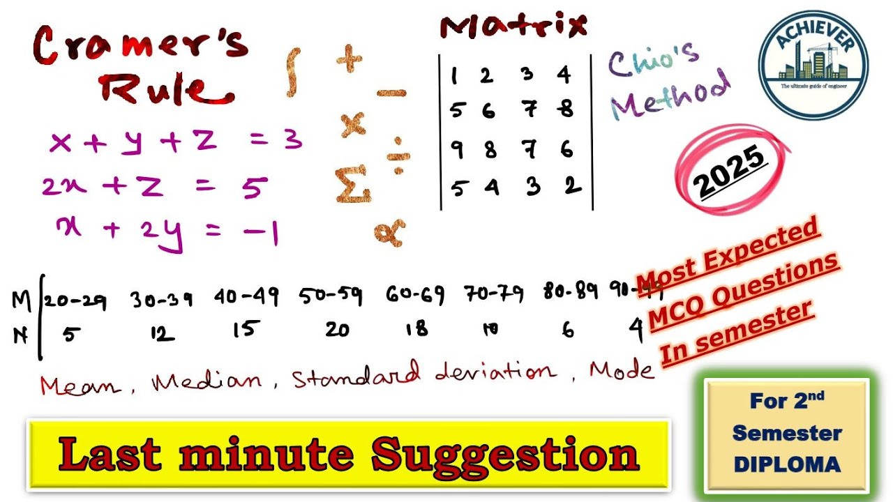 Cramer's Rule Chio's Method Engineering Mathematics-II most expected ...