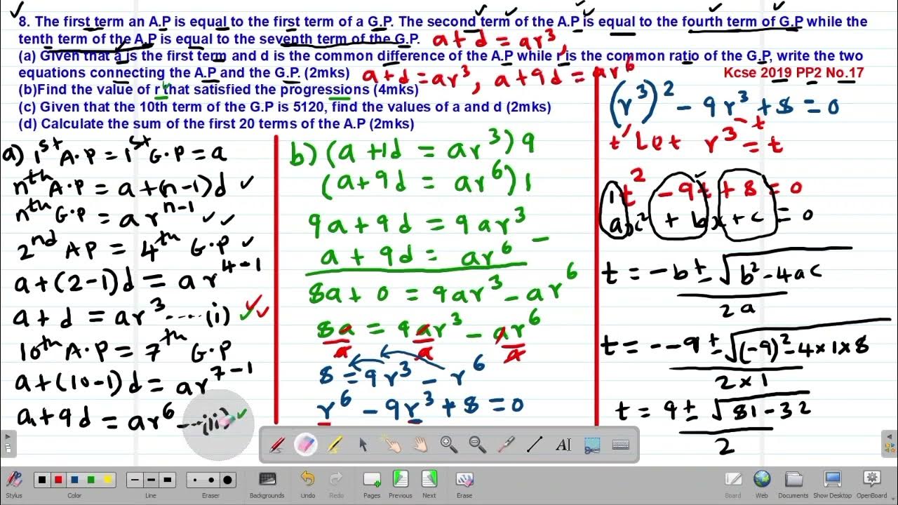 MATH: FORM 3: SEQUENCES AND SERIES (G.P): LESSON 13 (KCSE 2019 PP2 NO.17 ) - YouTube