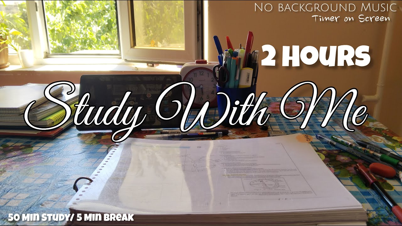 2 Hours Real-time Study With Me⌛50/5 Timer on Screen 📚No distraction & Background Music🧸Page ...