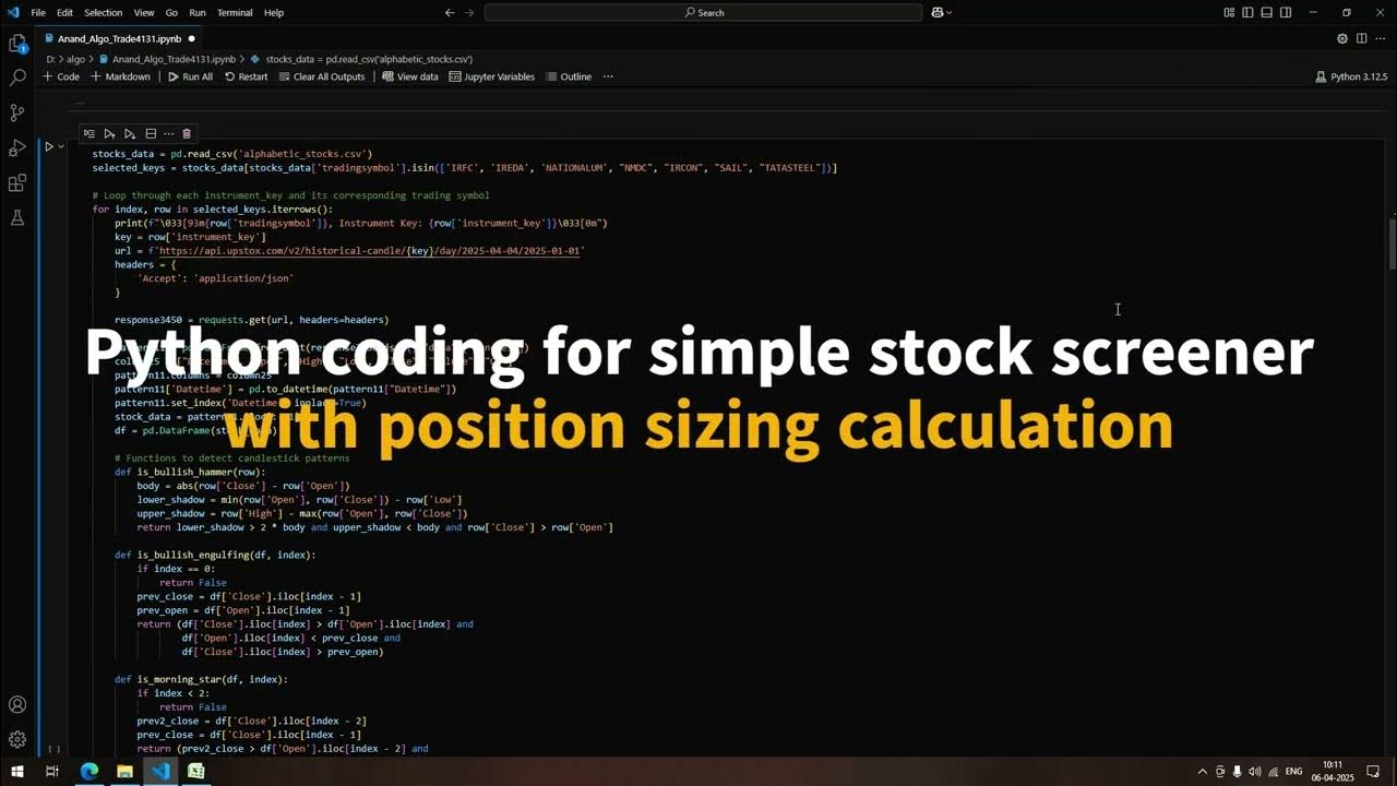 Python coding for simple stock screener with position sizing calculation. - YouTube