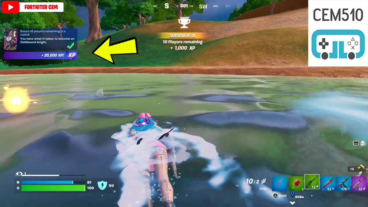 Reach 10 players remaining in a match Fortnite Explorer Quests - YouTube