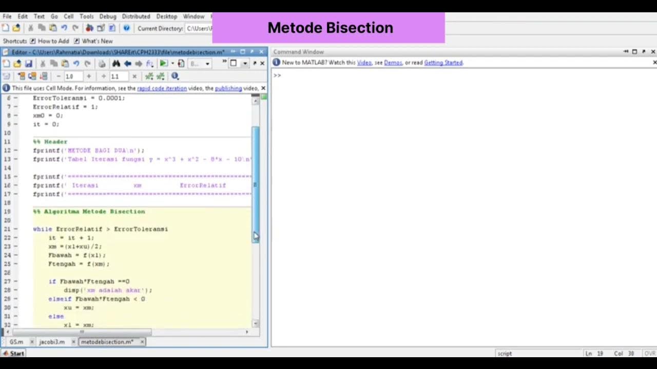 MATLAB - Part Metode bisection APNL - YouTube