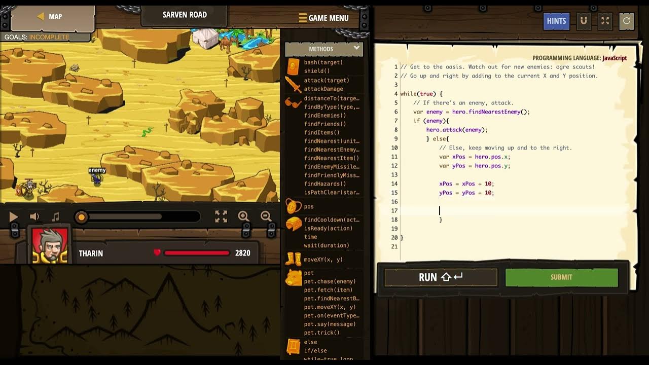 CodeCombat - Sarven Road - JavaScript - YouTube