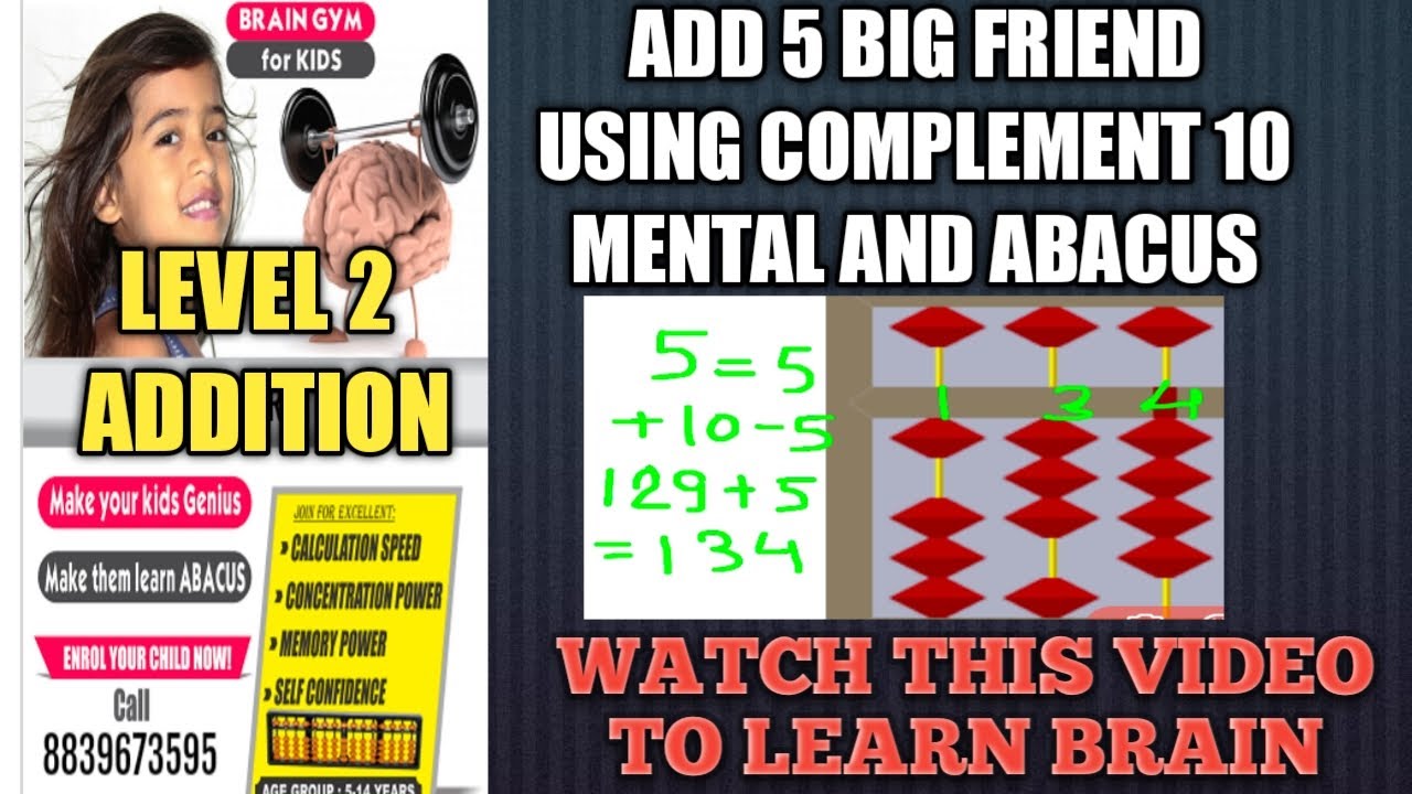 #Addition in abacus#HOW TO ADD 5 BIG FRIEND USING COMPLEMENT 10 IN ...