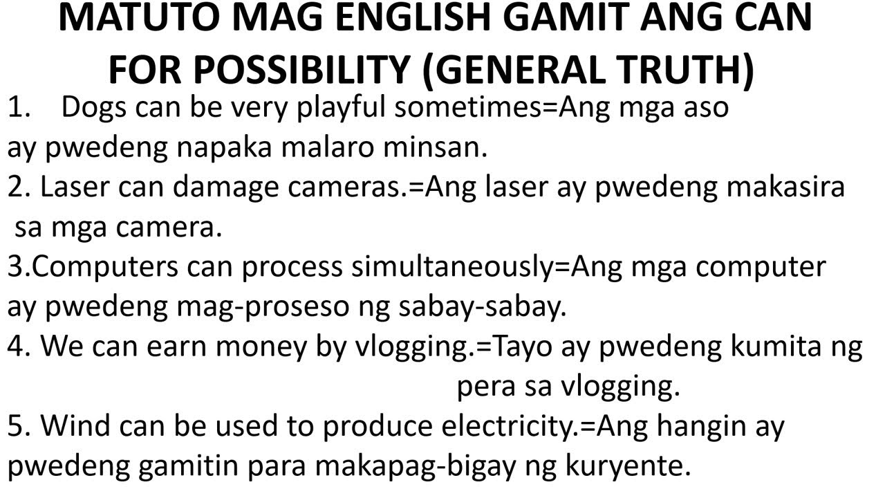 MODAL AUXILIARY VERB CAN POSSIBILITY FOR GENERAL TRUTH ENGLISH FILIPINO ...