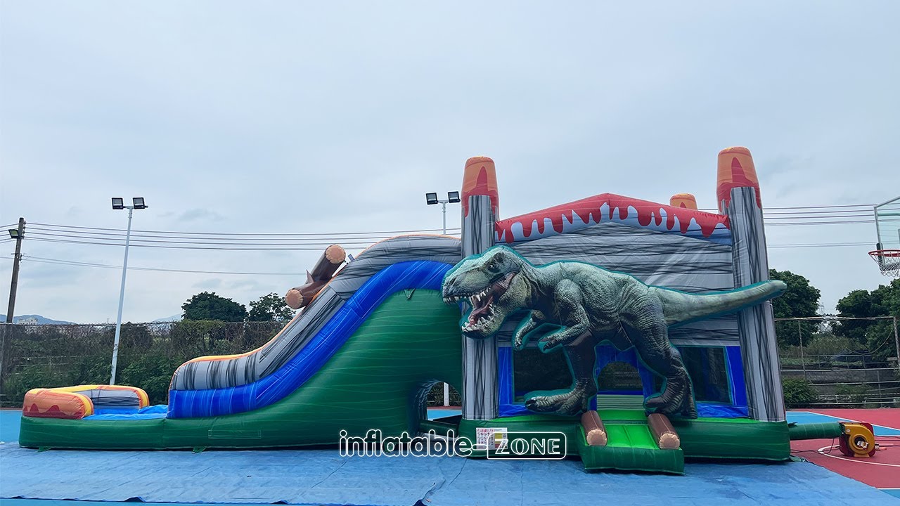 10x4.5x4.2m commercial PVC dinosaur bounce house with slide combo for ...