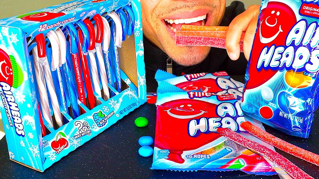 AIRHEADS CANDY CANES BITES CANDY FILLED ROPES EATING MOUTH SOUNDS ...