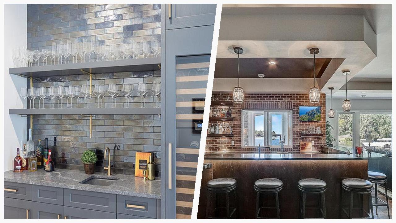 Maximize Your Home Bar Space with Gray Cabinets & Brick | Designer ...