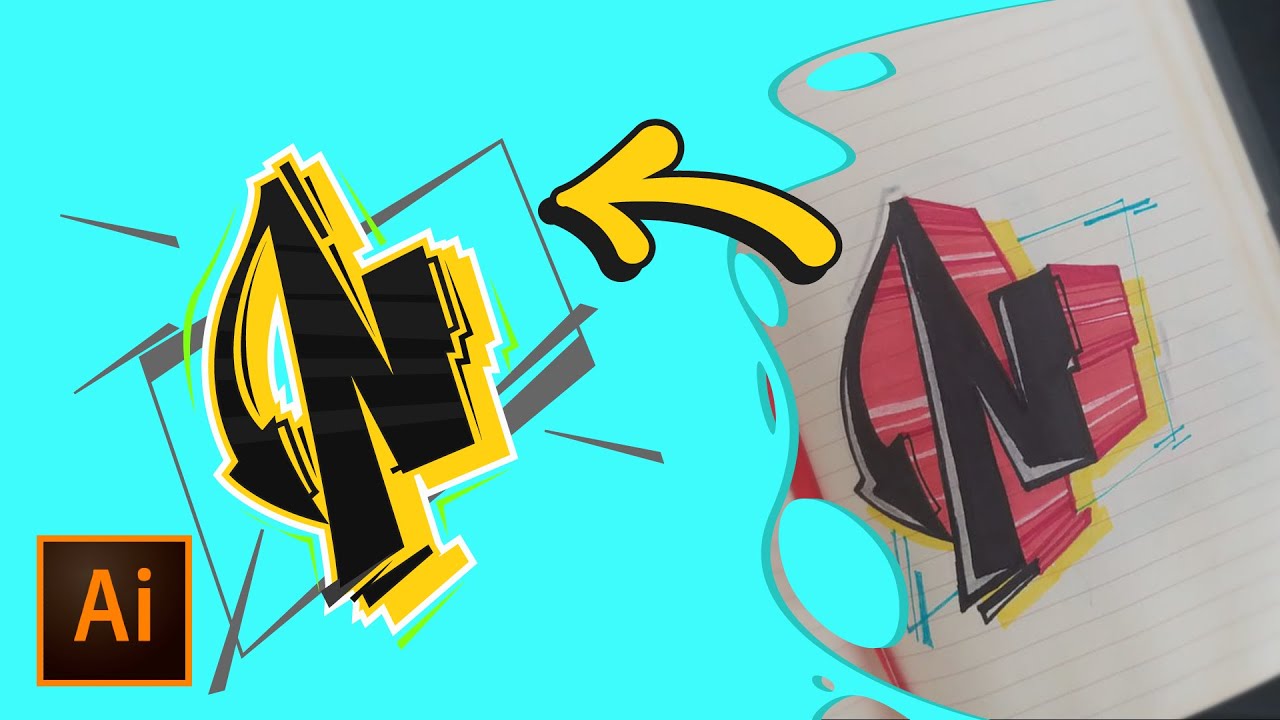 How to make graffiti on Adobe Illustrator, jpeg to vector, letter N ...