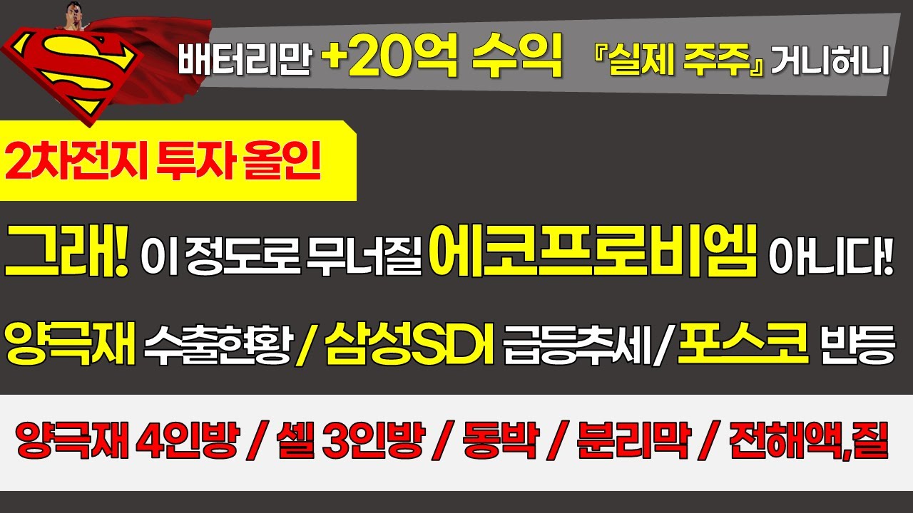2차전지수익20억 에코프로비엠 부활의 날개짓 삼성sdi신고가 양극재 수출현황 포스코그룹 에코프로비엠 에코