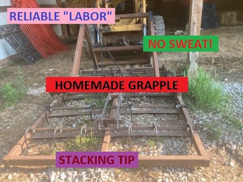 Using homemade hay grapple to move square bales from Kuhns 1036F ...