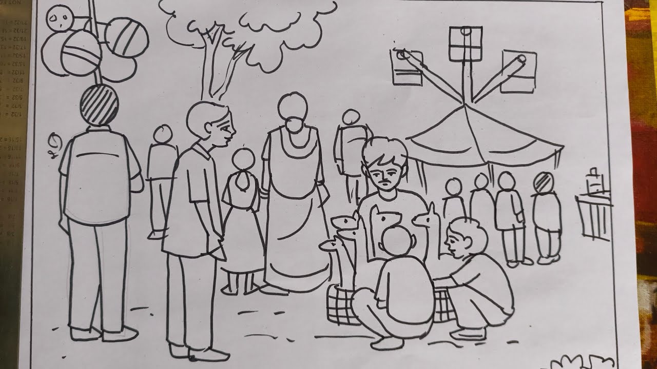 fair drawings easy|| step by step drawing fair || how to draw village ...