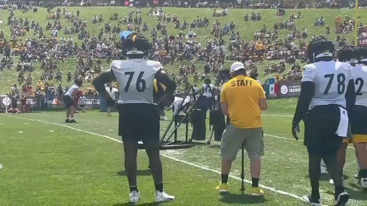 Steelers Sights and Sounds: Offensive Lineman Work On the Two-Man Sled ...